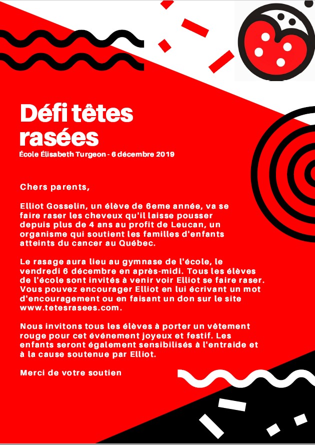 Défi têtes rasées LEUCAN – École Élisabeth-Turgeon